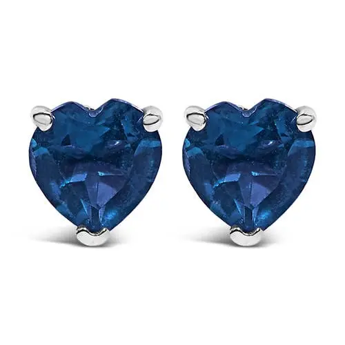 HAUS OF BRILLIANCE 14k Gold Heart Cut Gemstone Stud Earrings - Blue Sapphire | White